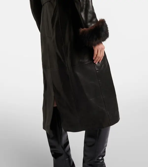 Nour Hammour Baez Shearling-trimmed Leather Coat