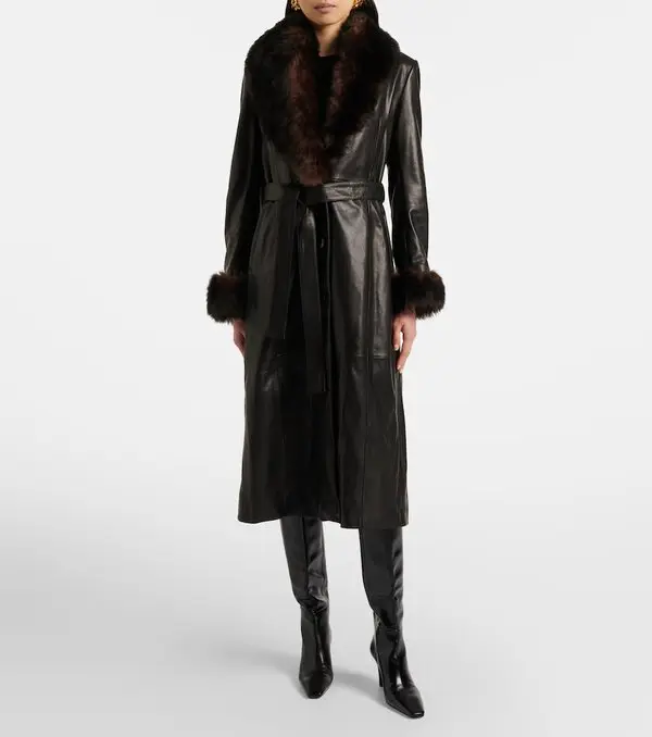 Nour Hammour Baez Shearling-trimmed Leather Coat