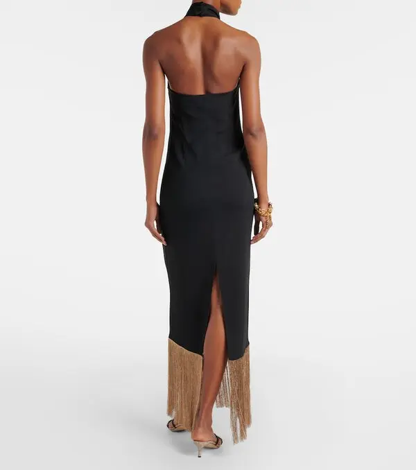 TALLER MARMO Berlin Maxi Dress With Fringed Hem - Black