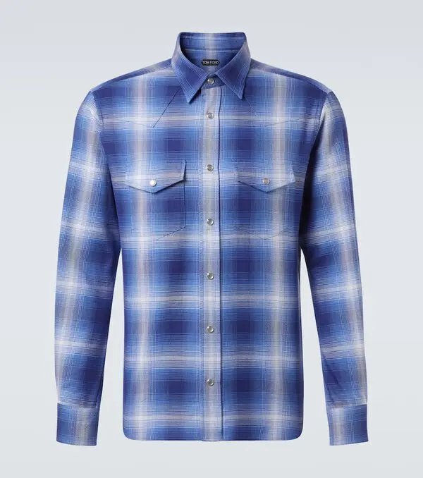 TOM FORD Checked Cotton Shirt - Blue