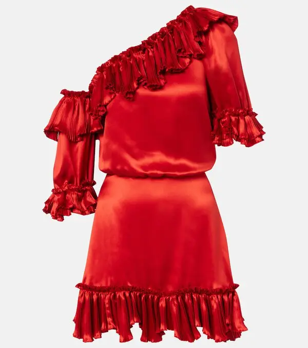 Saint Laurent Ruffled Silk Satin Minidress - Red
