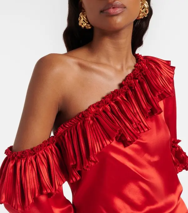 Saint Laurent Ruffled Silk Satin Minidress - Red