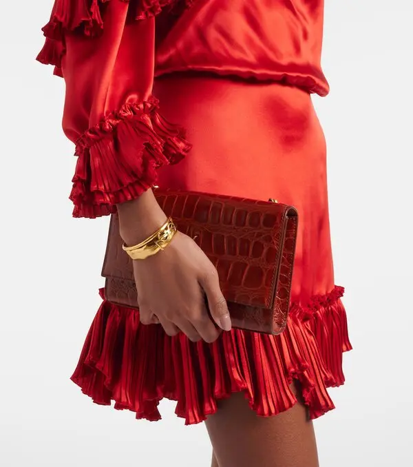 Saint Laurent Ruffled Silk Satin Minidress - Red