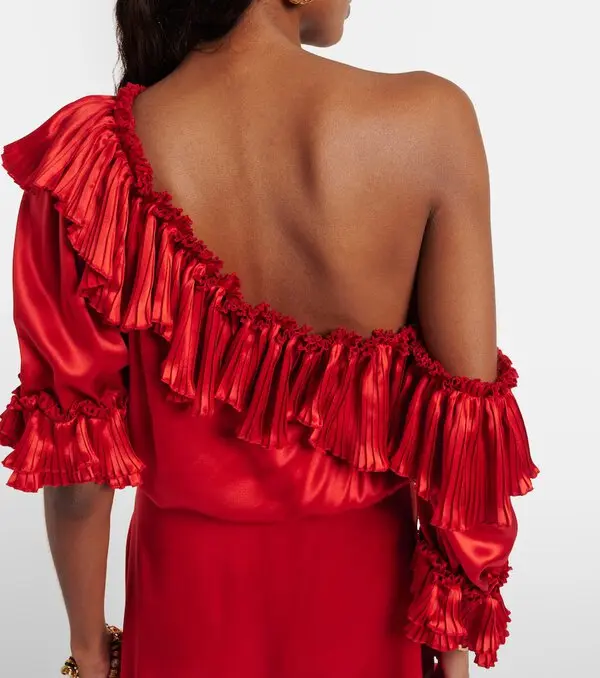Saint Laurent Ruffled Silk Satin Minidress - Red