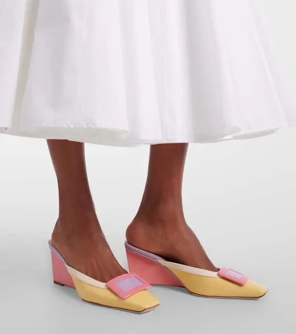 ROGER VIVIER Belle Vivier 60 Patent Leather Wedge Mules - Multicoloured