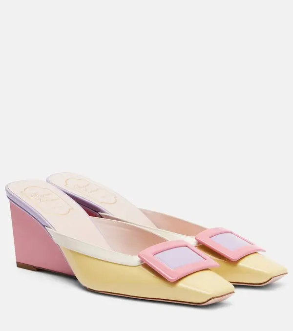 ROGER VIVIER Belle Vivier Patent Leather Wedge Mules - Multicoloured