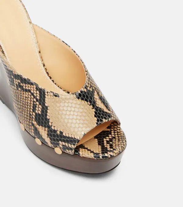 Magda Butrym Snake-effect Leather Wedge Mules - Brown
