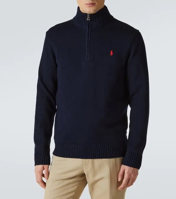 Polo Ralph Lauren Logo Cotton Half-zip Sweater - Blue