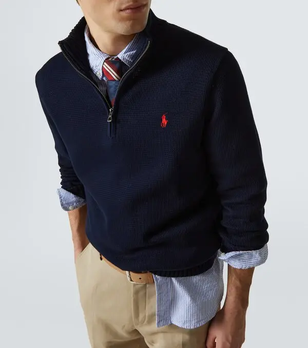 Polo Ralph Lauren Logo Cotton Half-zip Sweater - Blue