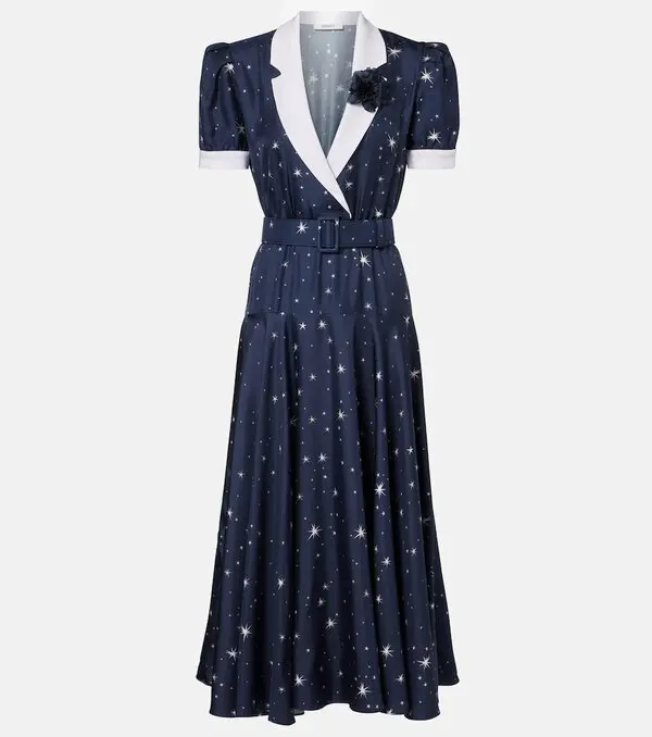 RODARTE Printed Silk Twill Midi Dress - Blue