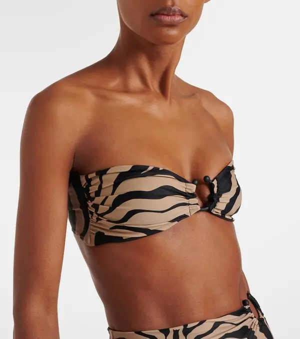 Johanna Ortiz Printed Ring-detail Bikini Top - Beige