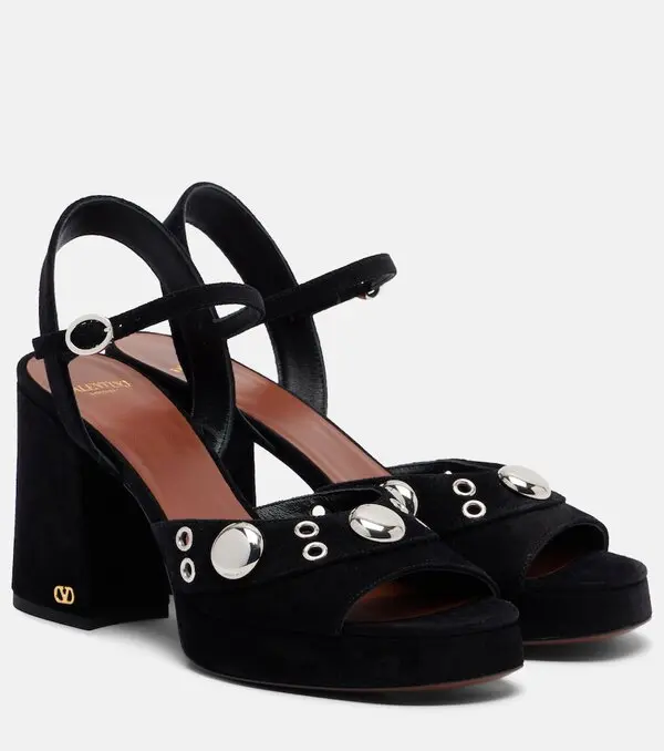 Valentino Garavani Embellished Leather Sandals - Black