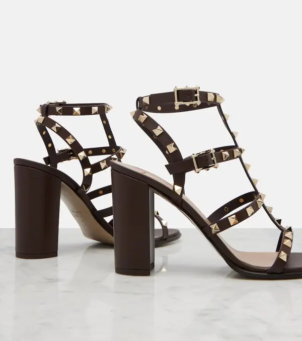 Valentino Garavani Embellished Leather Sandals - Brown