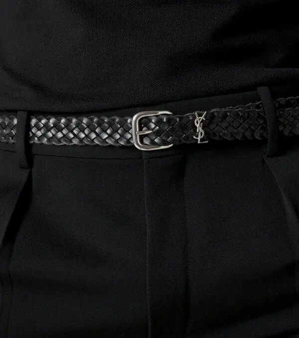 Saint Laurent Cassandre Woven Leather Belt