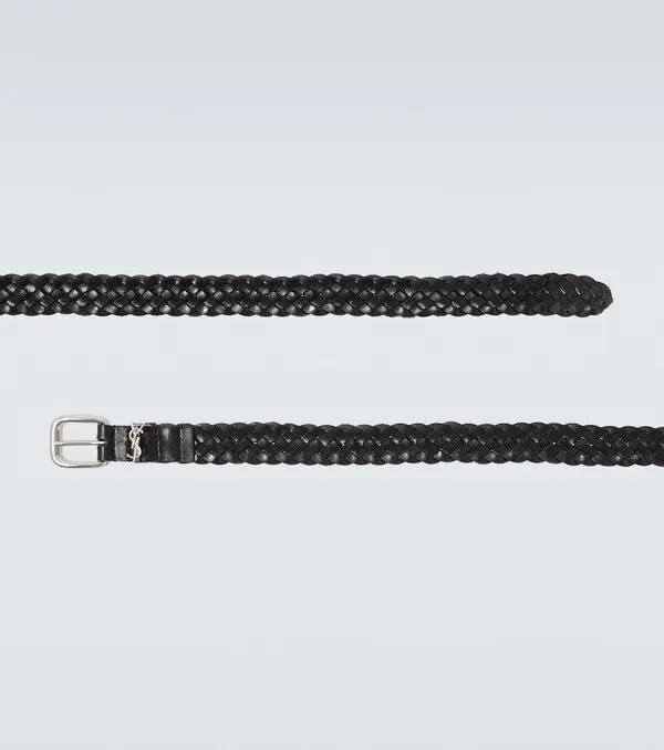 Saint Laurent Cassandre Woven Leather Belt