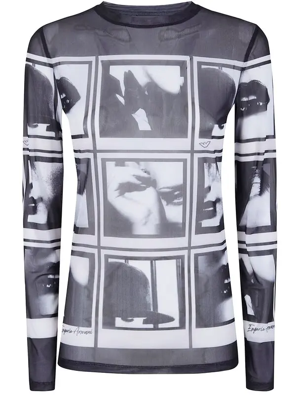 Emporio Armani Printed Long Sleeve Top - Black