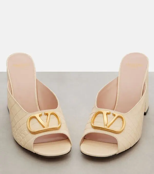 Valentino Garavani Vlogo Croc-effect Leather Mules - White