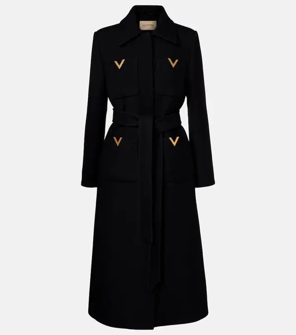 Valentino Garavani Vgold Belted Wool And Silk Coat