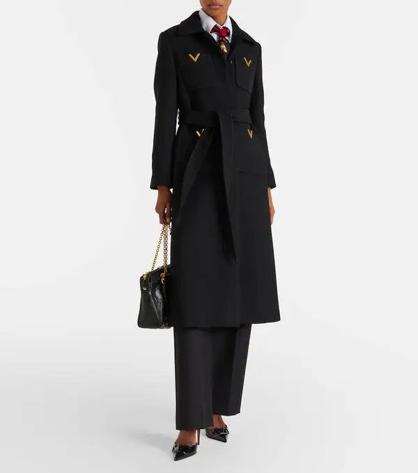 Valentino Garavani Vgold Belted Wool And Silk Coat