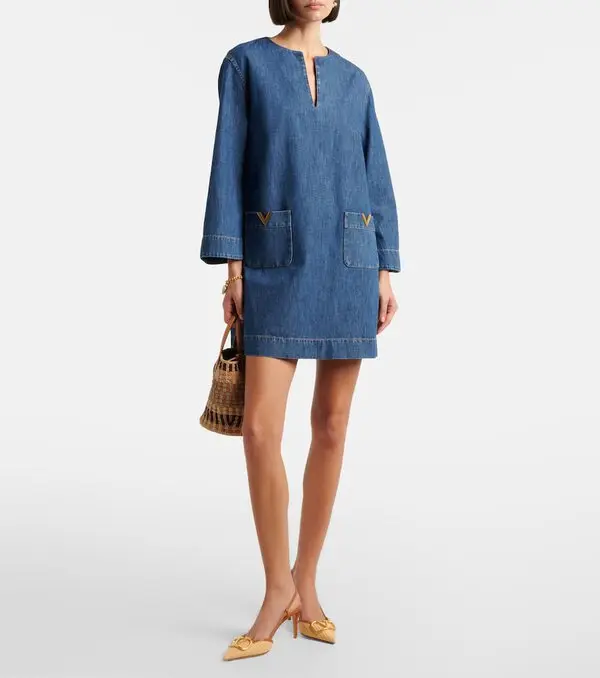 Valentino Garavani Vgold Chambray Mini Dress - Blue