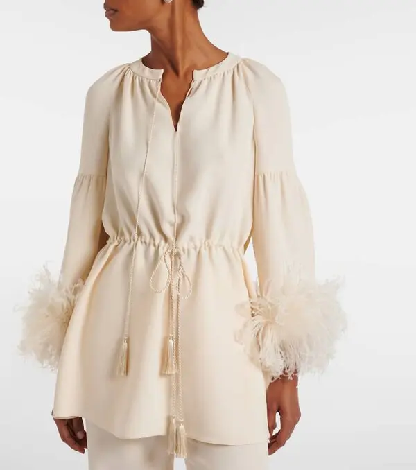Valentino Garavani Cady Couture Feather-trimmed Tunic - White
