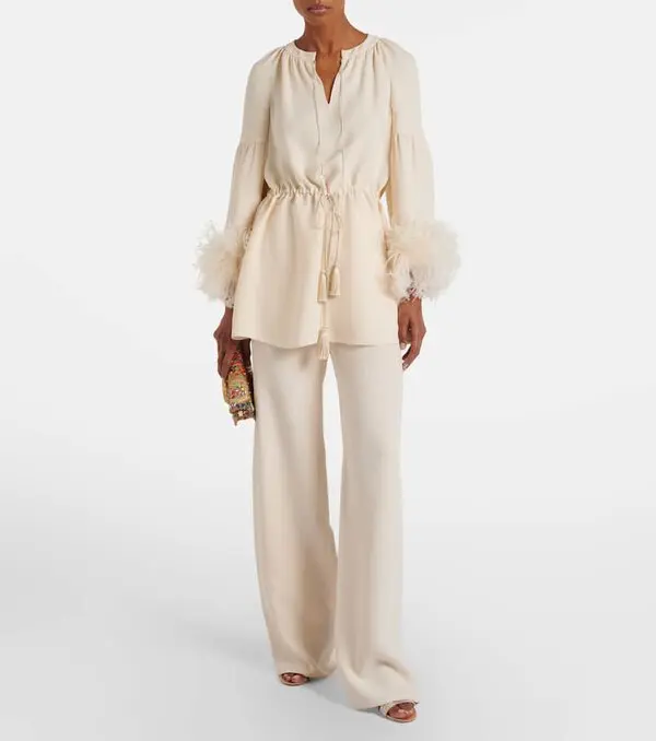 Valentino Garavani Cady Couture Feather-trimmed Tunic - White