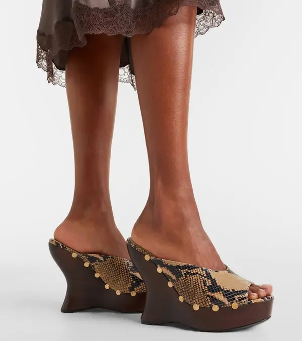 Magda Butrym Snake-effect Leather Wedge Mules