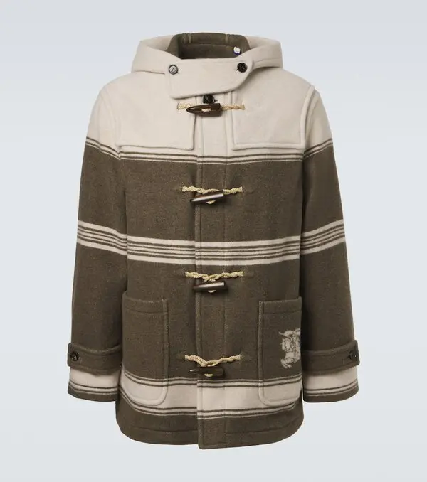 Burberry Striped Wool And Cotton-blend Duffle Coat
