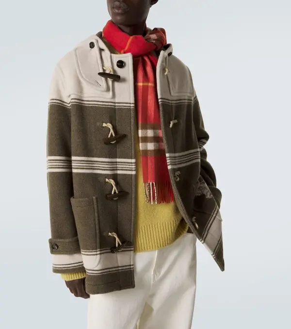 Burberry Striped Wool And Cotton-blend Duffle Coat
