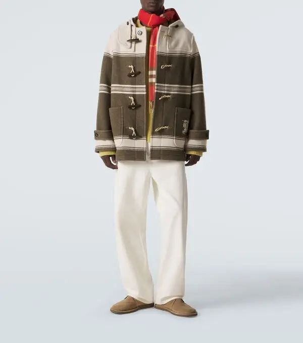 Burberry Striped Wool And Cotton-blend Duffle Coat