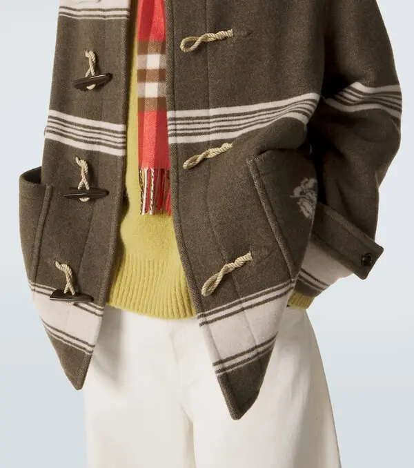 Burberry Striped Wool And Cotton-blend Duffle Coat