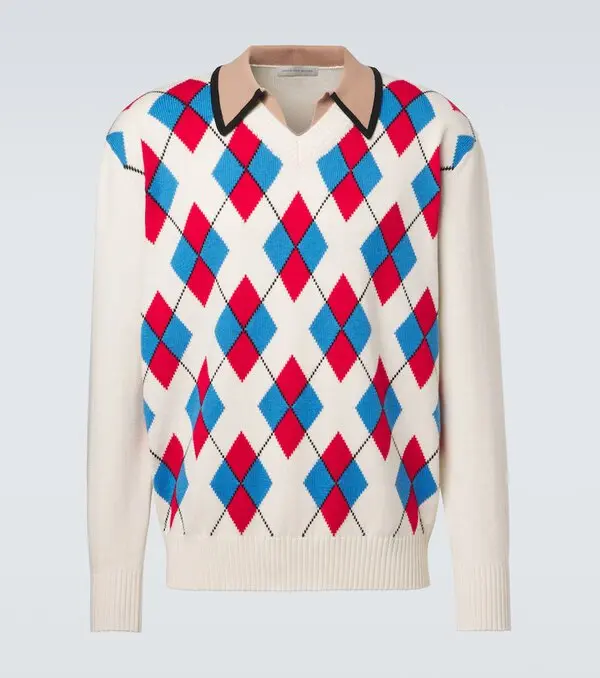Dries Van Noten Argyle Cotton-blend Polo Sweater - Multicoloured