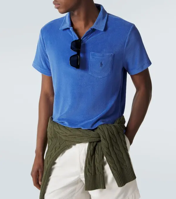 Polo Ralph Lauren Logo Cotton-blend Terry Polo Shirt - Blue