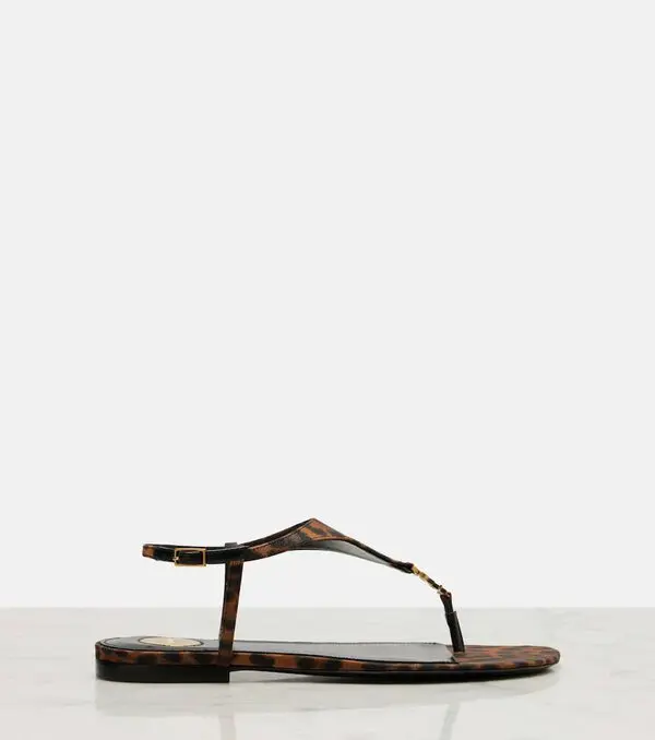Saint Laurent Cassandra Leopard-print Grosgrain Sandals - Brown