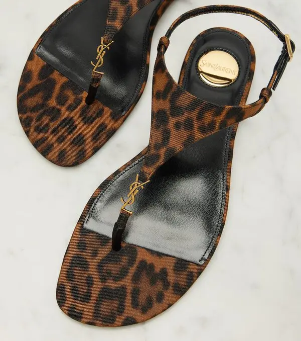 Saint Laurent Cassandra Leopard-print Grosgrain Sandals - Brown
