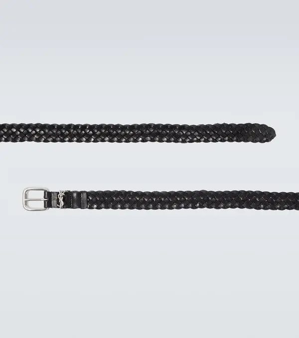 Saint Laurent Cassandre Woven Leather Belt