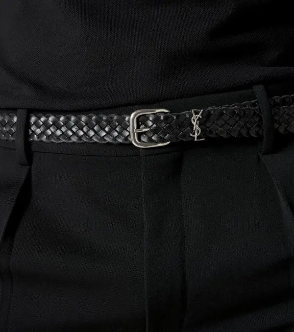 Saint Laurent Cassandre Woven Leather Belt