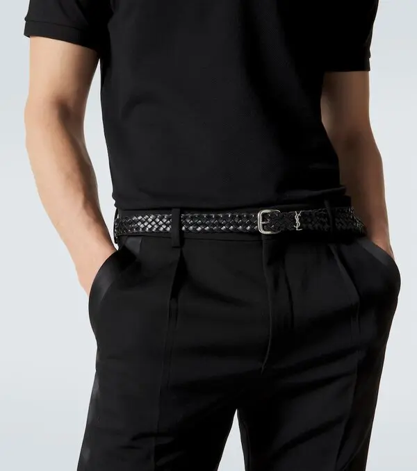 Saint Laurent Cassandre Woven Leather Belt