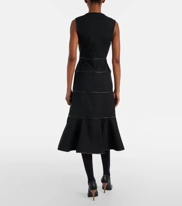 Alaïa Leather-trimmed Wool Midi Dress