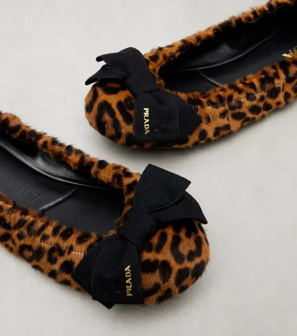 Prada Leopard-print Calf Hair Ballet Flats
