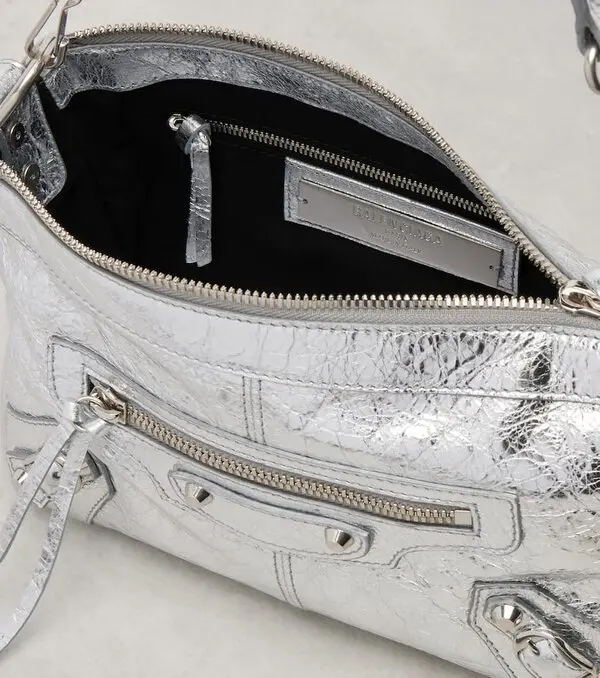 Balenciaga Le City Moto Mini Leather Shoulder Bag - Silver