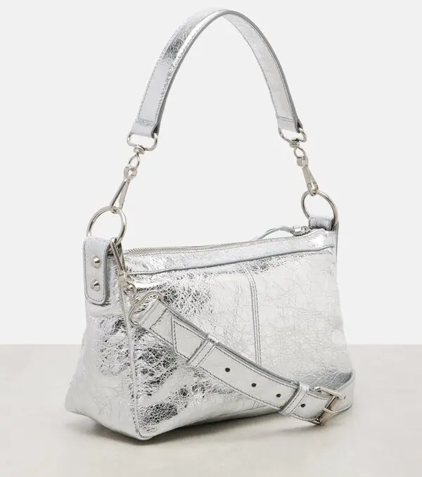Balenciaga Le City Moto Mini Leather Shoulder Bag - Silver