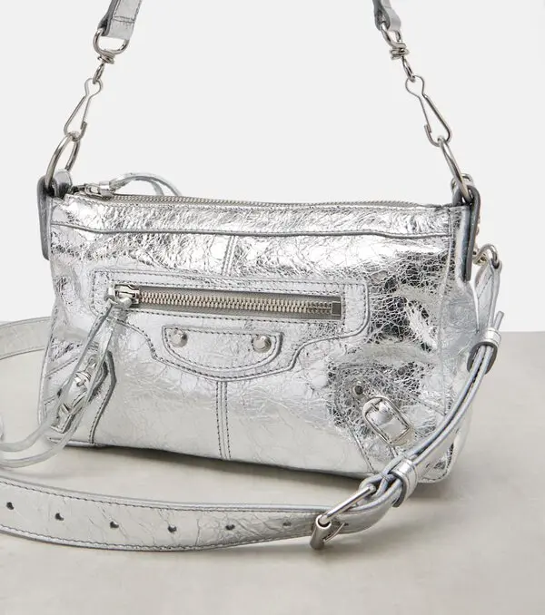 Balenciaga Le City Moto Mini Leather Shoulder Bag - Silver