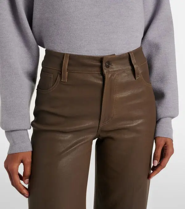 FRAME Le Slim Palazzo Leather Wide-leg Pants - Brown