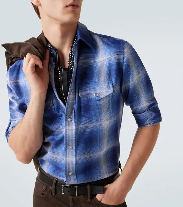 TOM FORD Checked Cotton Shirt - Blue