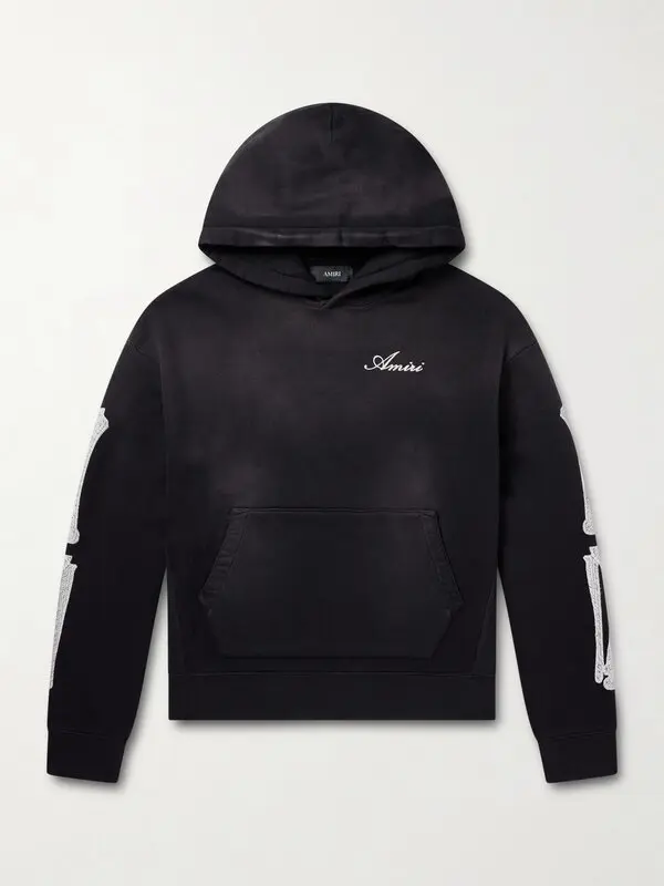 Amiri Logo-embroidered Cotton-jersey Hoodie - Black