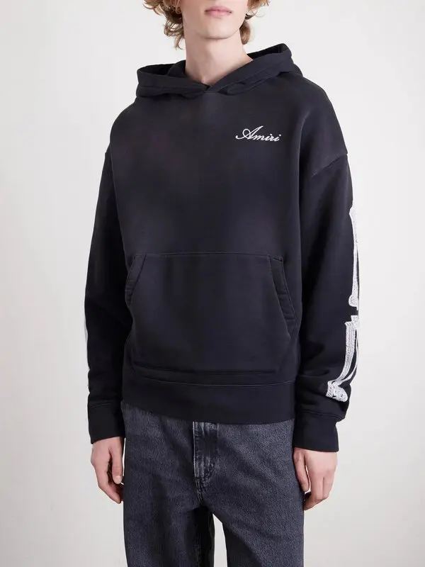 Amiri Logo-embroidered Cotton-jersey Hoodie - Black