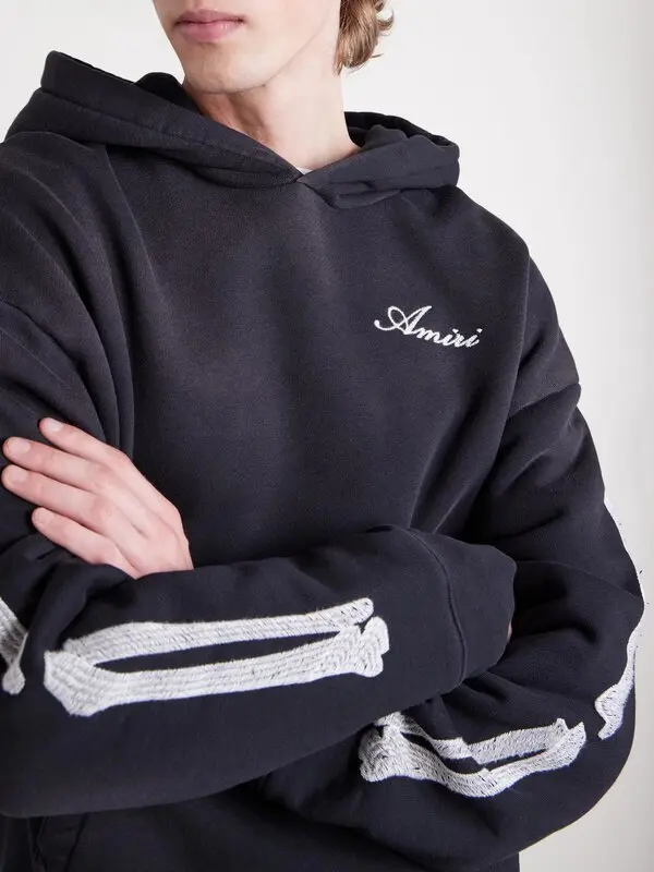Amiri Logo-embroidered Cotton-jersey Hoodie - Black