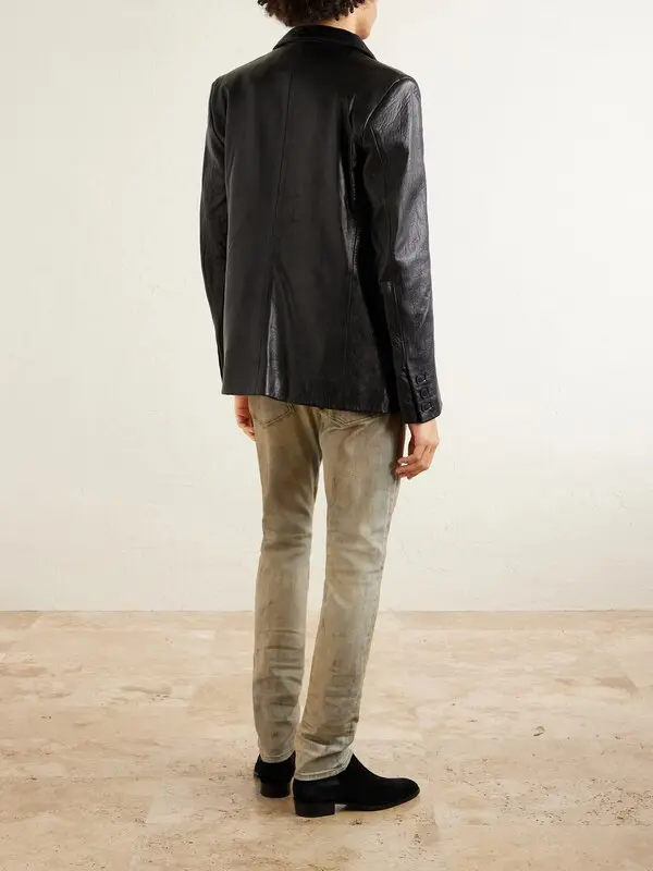 Amiri Mx1 Skinny-fit Suede-trimmed Jeans - Blue
