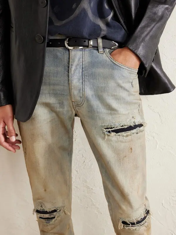 Amiri Mx1 Skinny-fit Suede-trimmed Jeans - Blue